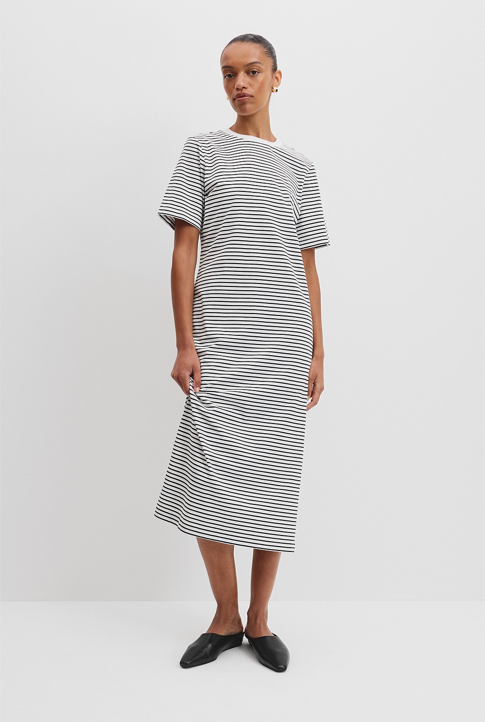 Black Stripe Australian Cotton Midi Stripe T-Shirt Dress - Dresses | Outlet