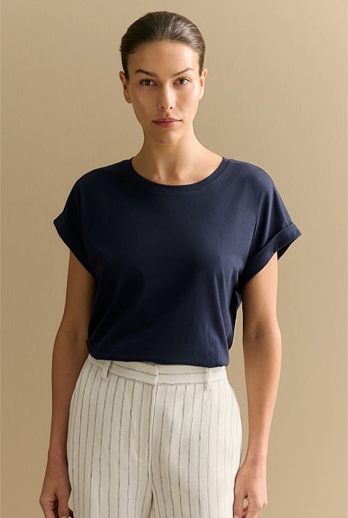 Night Sky Pima Cotton Cuff Sleeve T-shirt - T-Shirts & Tops | Outlet