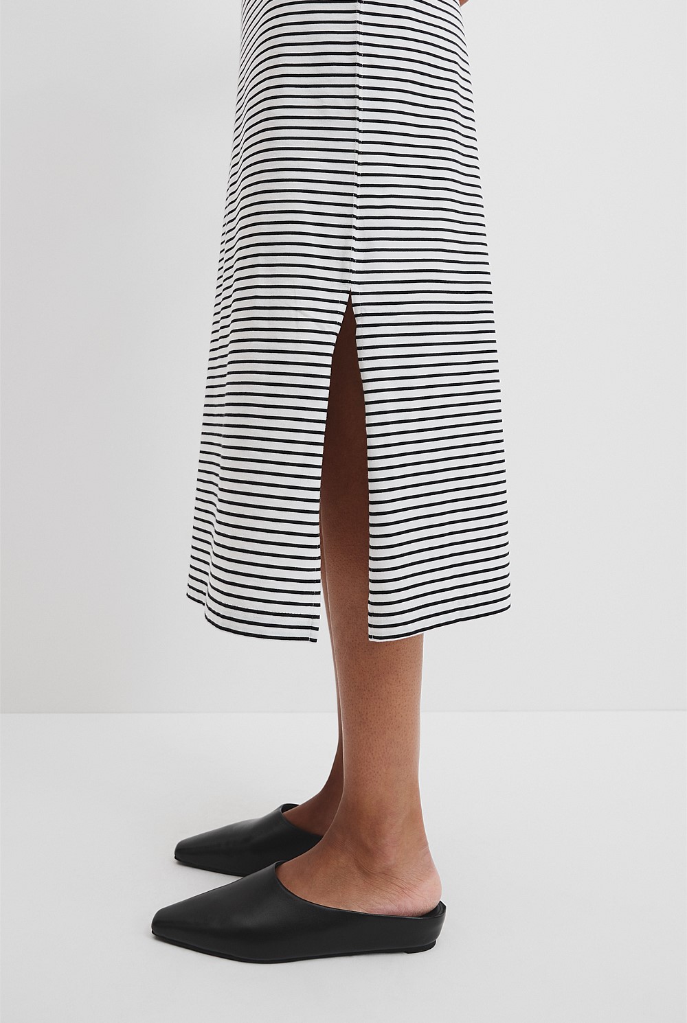 Black Stripe Australian Cotton Midi Stripe T-Shirt Dress - Dresses | Outlet