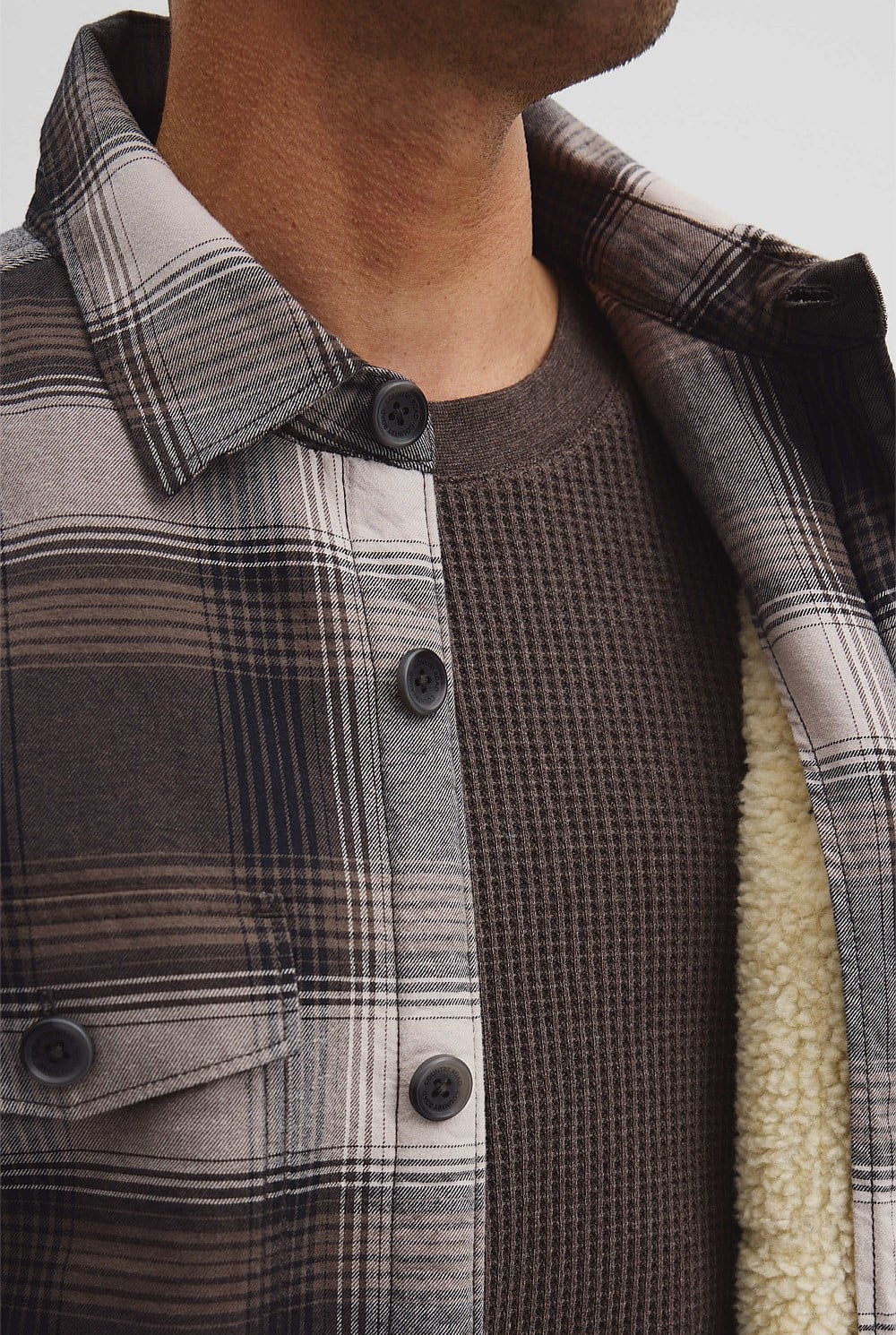 Charcoal Check Sherpa Jacket - Jackets & Coats | Outlet