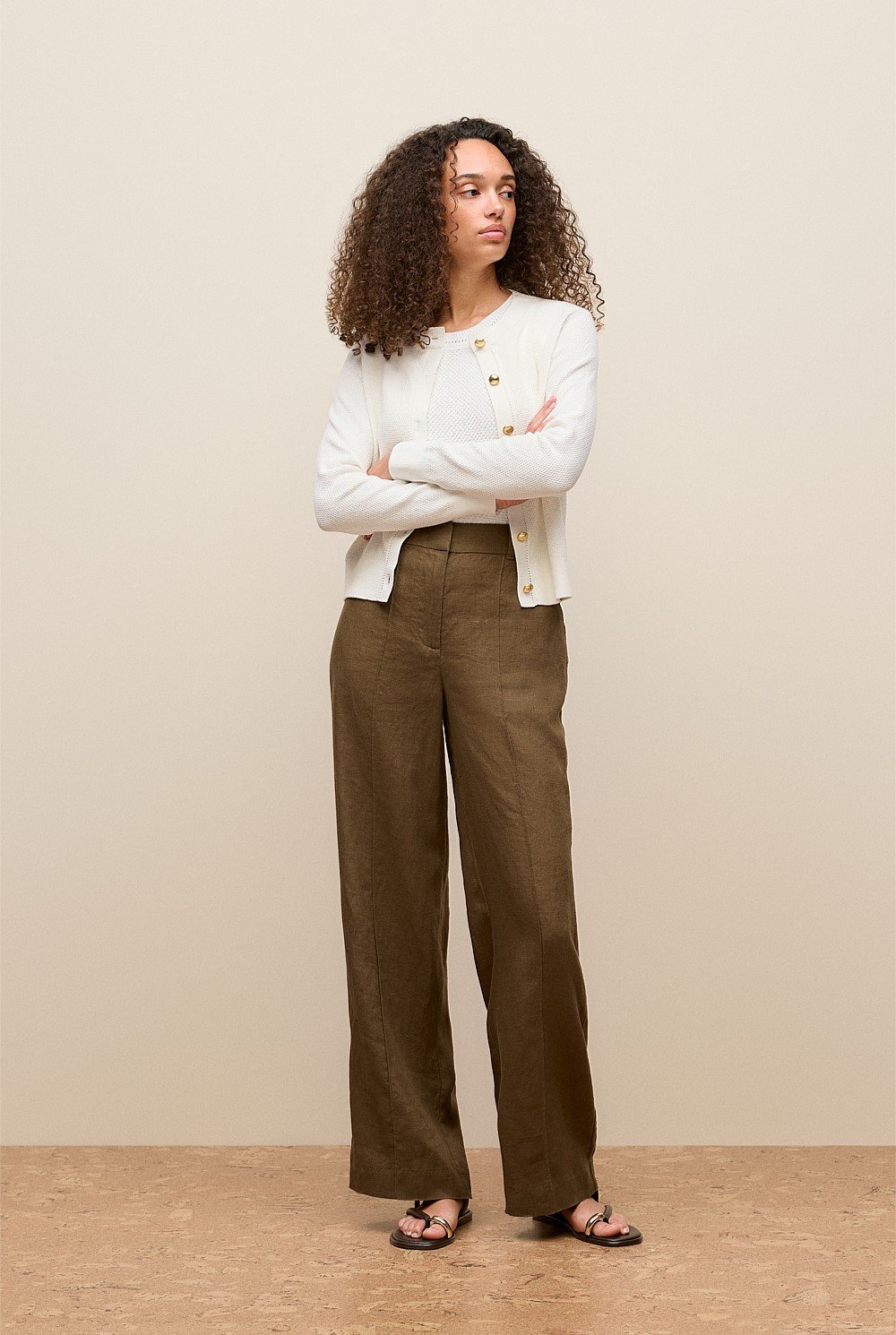 Dark Khaki Linen Pintucked Pant - Pants | Outlet