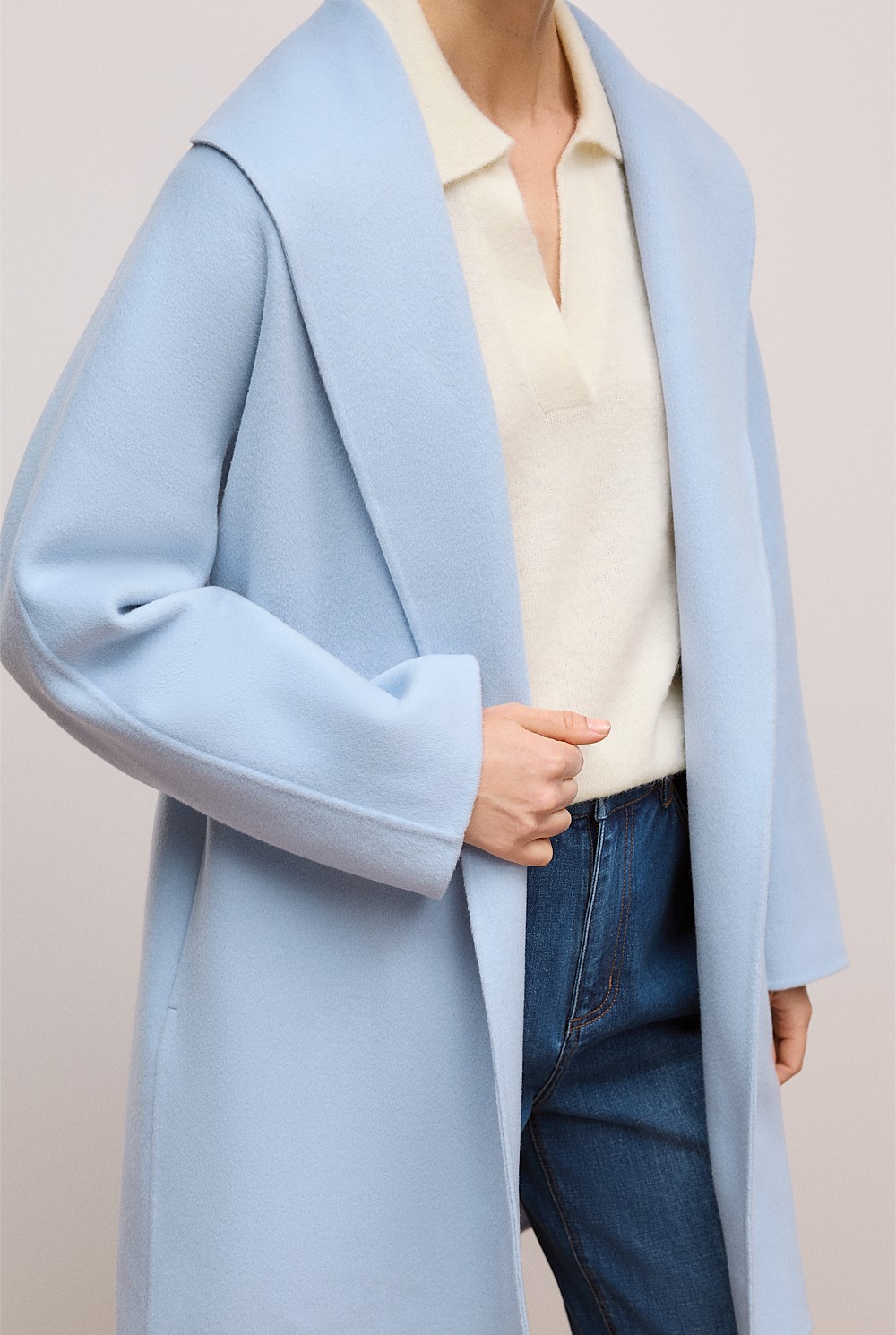 Mist Blue Double Faced Wool Wrap Coat - Outerwear | Outlet