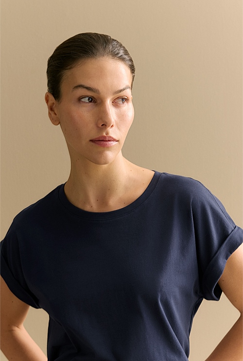 Night Sky Pima Cotton Cuff Sleeve T-shirt - T-Shirts & Tops | Outlet