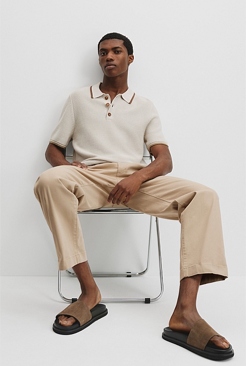 Oat Cotton Linen Tipped Textured Polo - Polos | Outlet