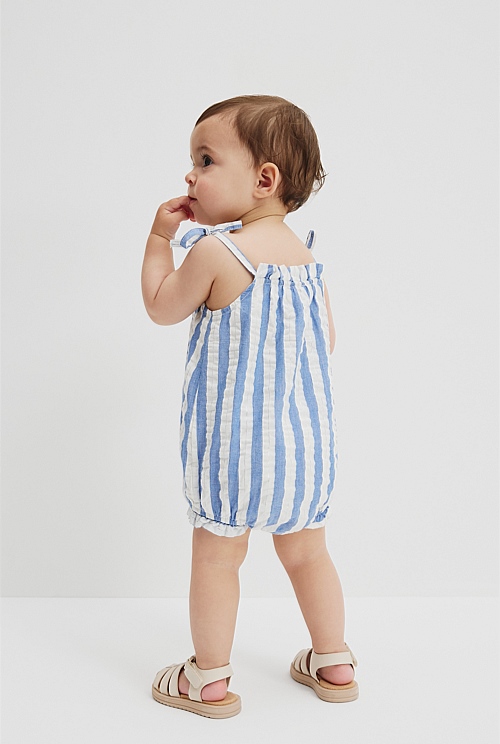 Marine Stripe Metallic Stripe Romper - Overalls & Rompers | Outlet