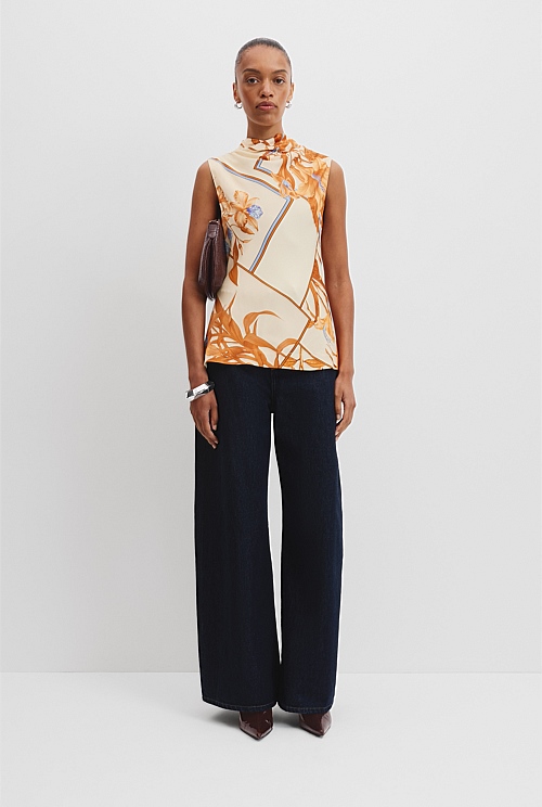 Floral Splice Scarf Print Shell Top - Shirts | Outlet