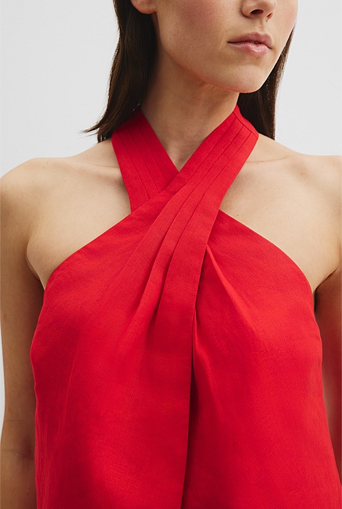 Fiesta Red Linen Halter Top - Shirts | Outlet