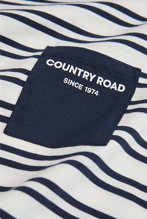Navy Stripe Organically Grown Cotton Country Road Pocket T-Shirt - T ...