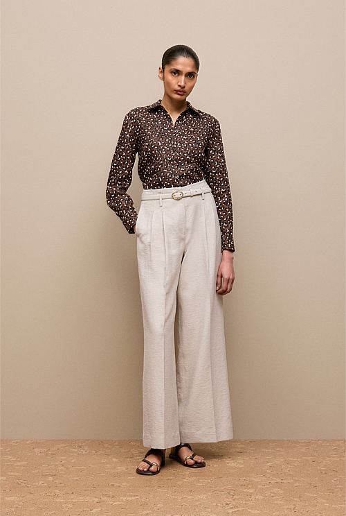 Bitter Chocolate Leopard Linen Shirt - Shirts | Outlet