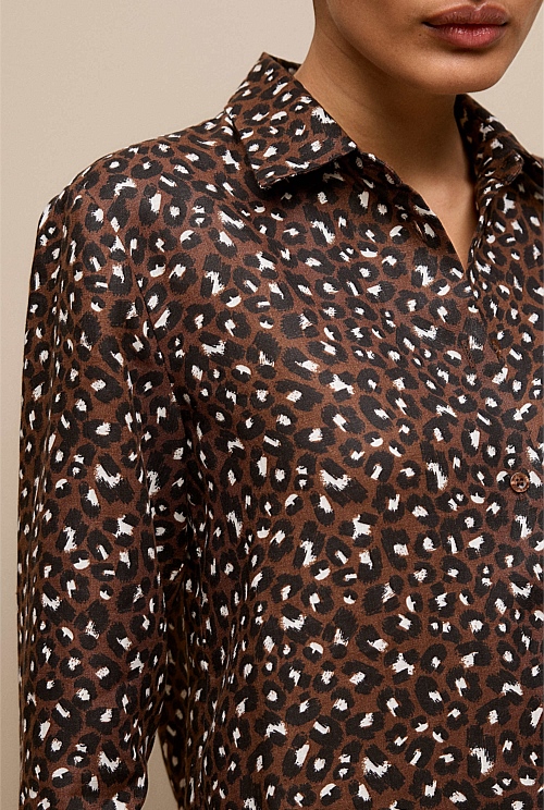 Bitter Chocolate Leopard Linen Shirt - Shirts | Outlet